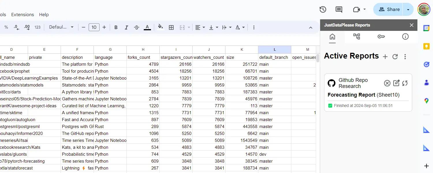 GSheets Addon JustDataPlease Reports JustDataPlease